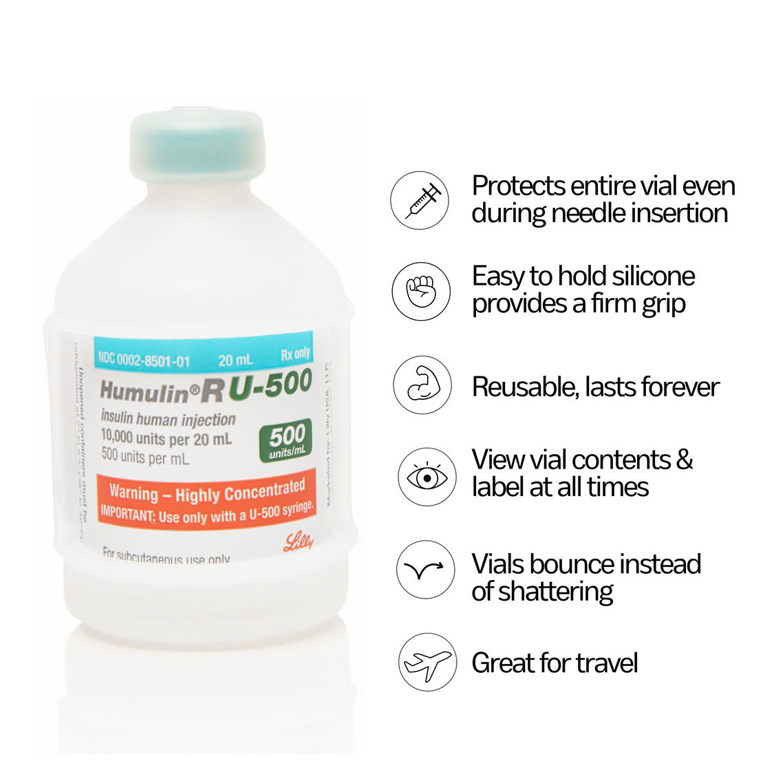 Vial Safe Insulin Vial Protector For Humulin R U 500 20mL, Clear – Vial ...